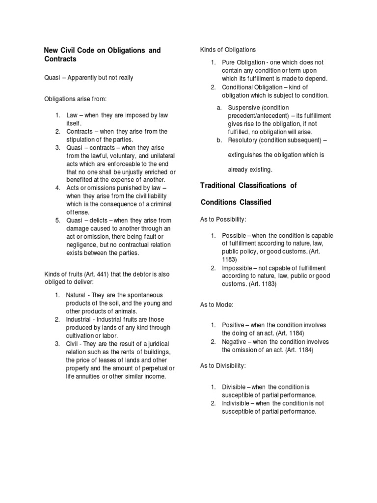 New Civil Code On Obligations and Contracts | PDF | Law Of Obligations ...