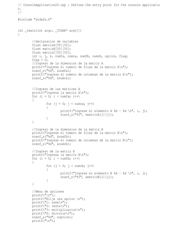 Codigo Calculadora Matrices C PDF | PDF | Matriz (Matemáticas ...