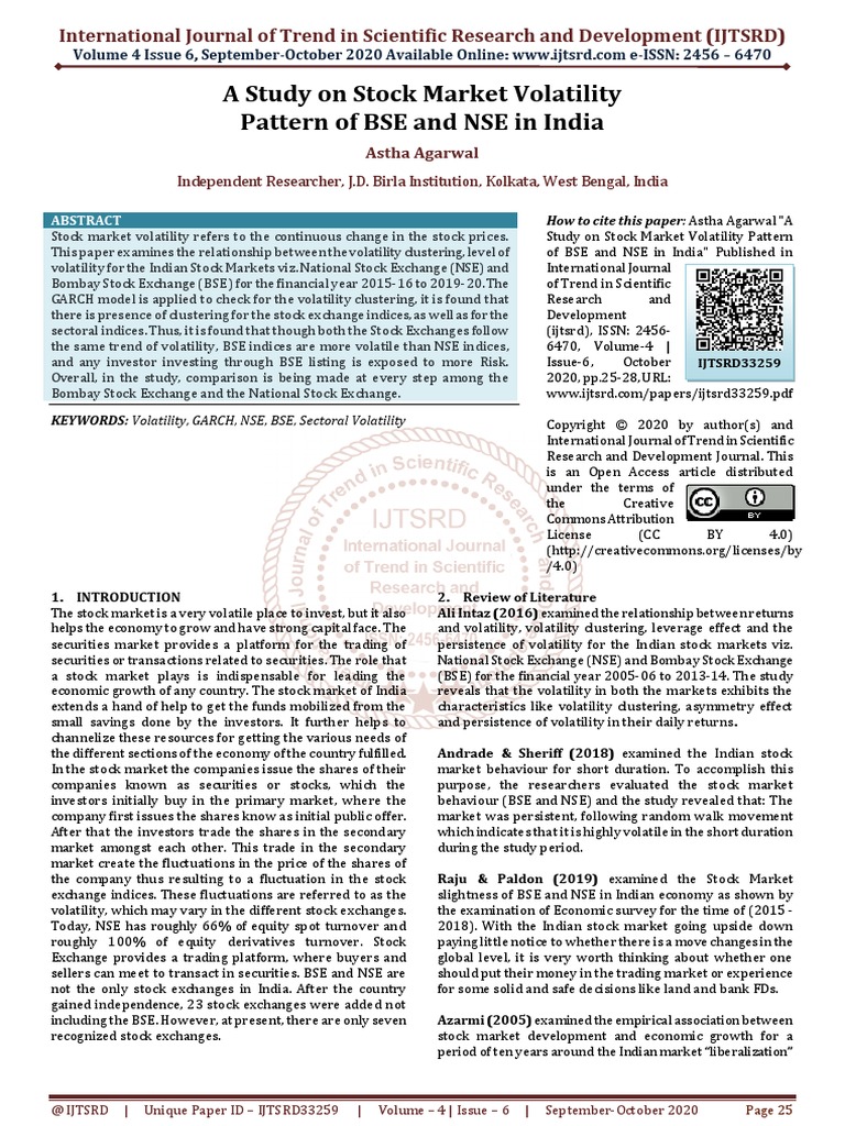 A Study On Stock Market Volatility Pattern of BSE and NSE in India ...