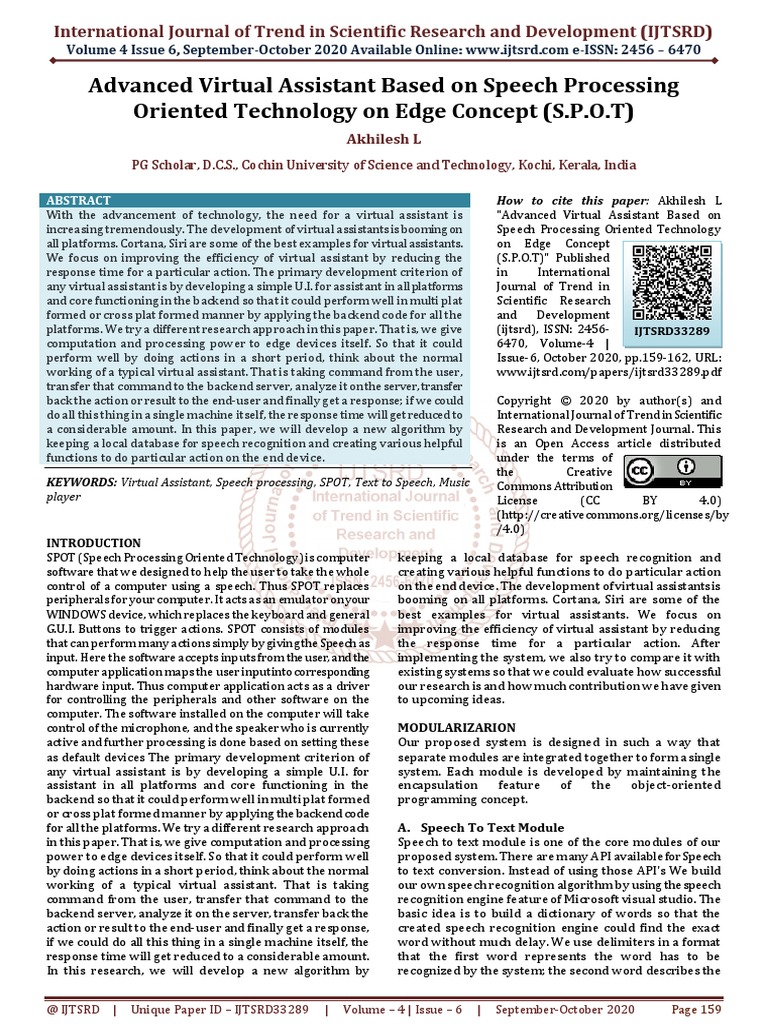 Advanced Virtual Assistant Based On Speech Processing Oriented Technology On Edge Concept S.P.O ...