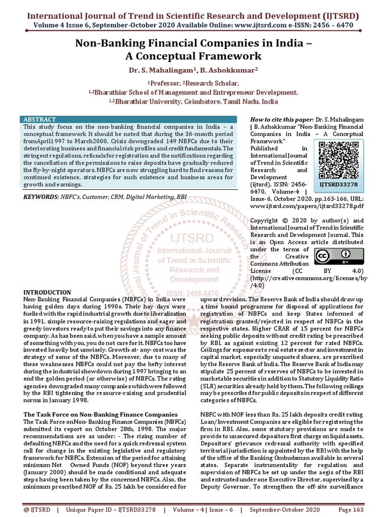 Non Banking Financial Companies in India - A Conceptual Framework | PDF ...