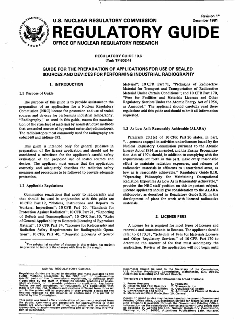 Regulatory Guide | PDF | Nuclear Regulatory Commission | Calibration