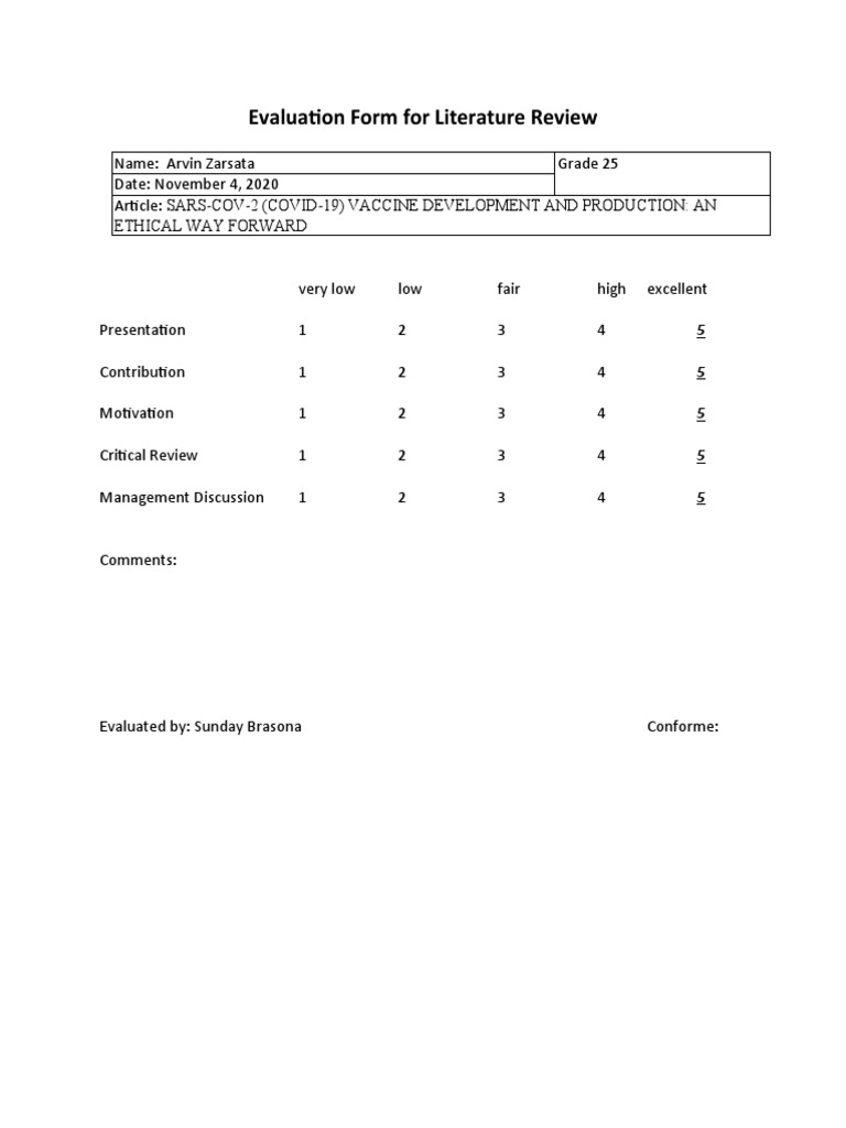 Literature Review Evaluation Form | PDF