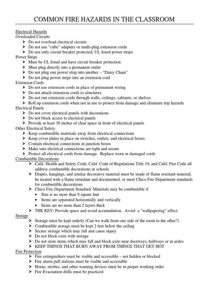 Hazards Int He Classroom | PDF | Fires | Fire Safety