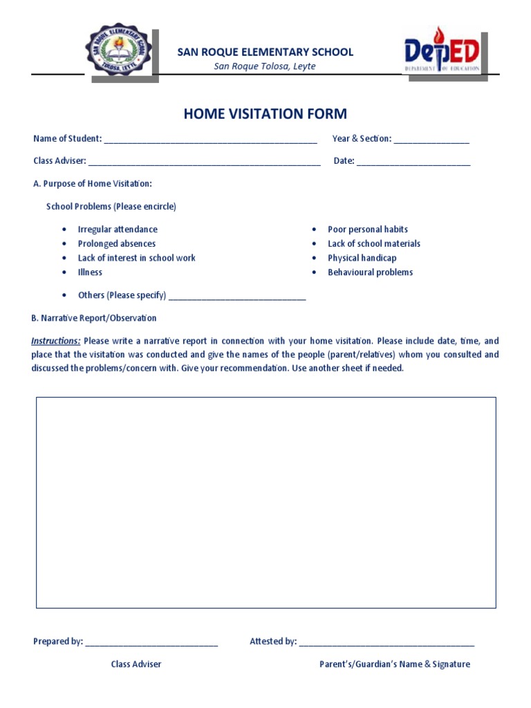 Home Visitation Form: San Roque Elementary School | PDF