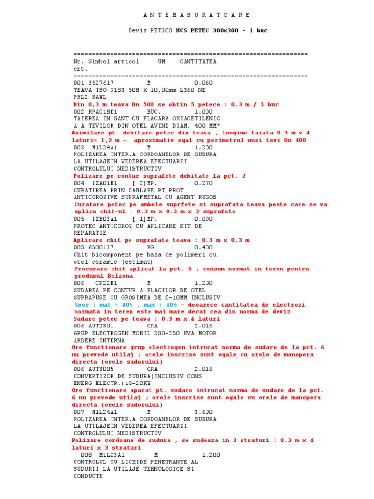 Antemasuratoare Petec DN 300 | PDF