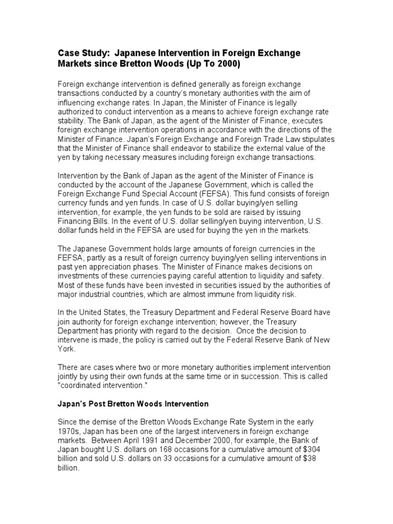 Case Study Japanese Intervention in Foreign Exchange Markets Since ...