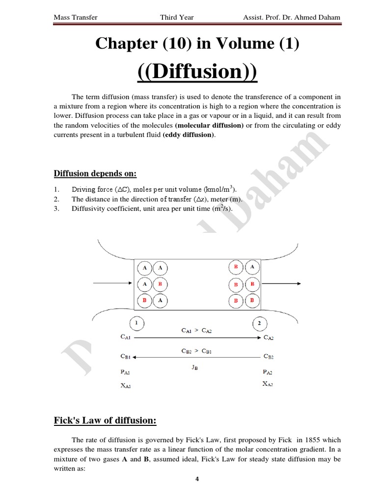 ( (Diffusion) ) : Chapter (10) in Volume | PDF | Diffusion | Non Equilibrium Thermodynamics