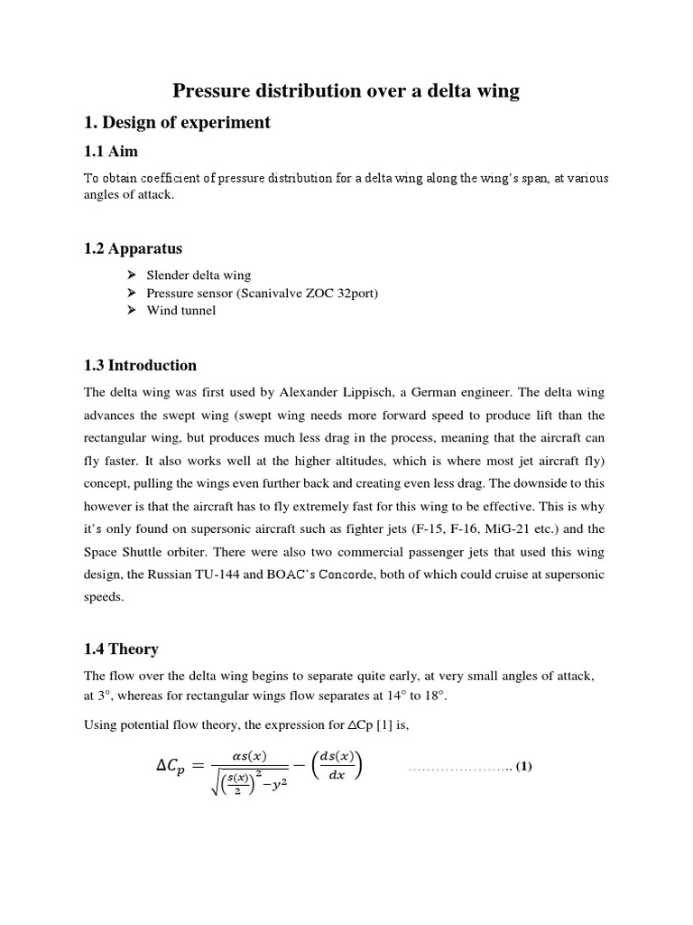 Pressure Distribution Over A Delta Wing: 1. Design of Experiment | PDF ...