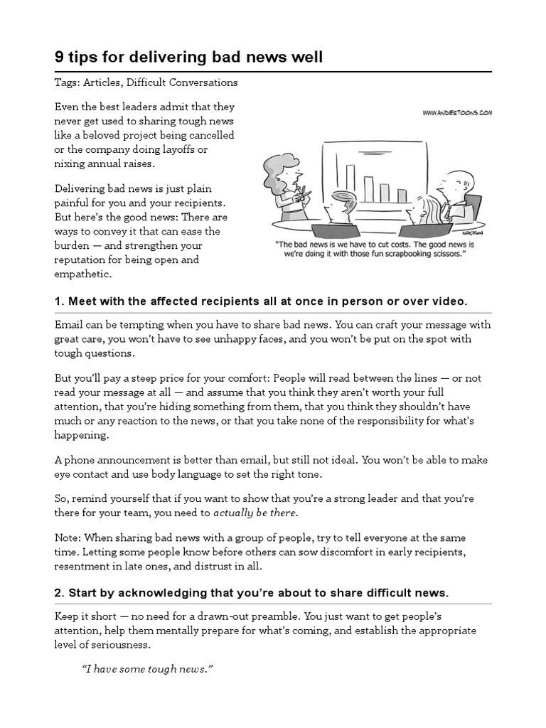 9 Tips For Delivering Bad News Well | PDF | Body Language | Action ...