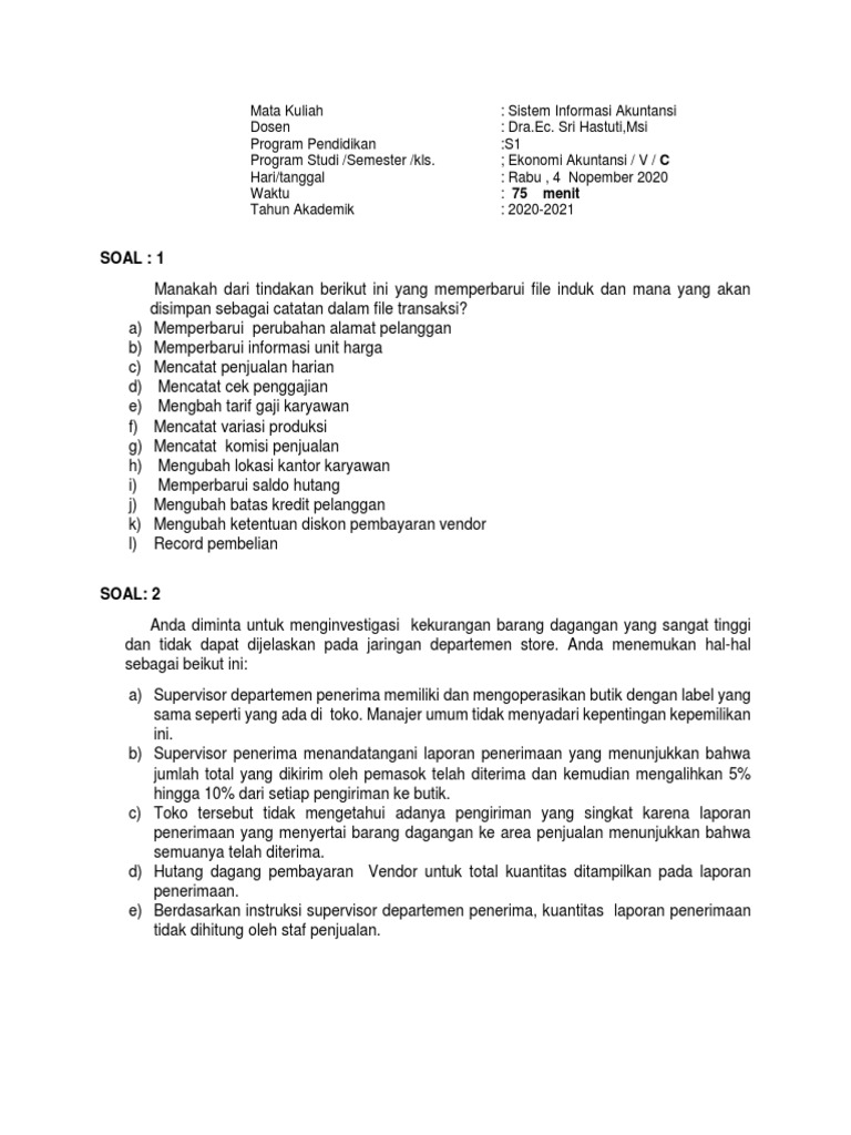 UTS SIA KLS C Sri Hastuti | PDF | Komputer