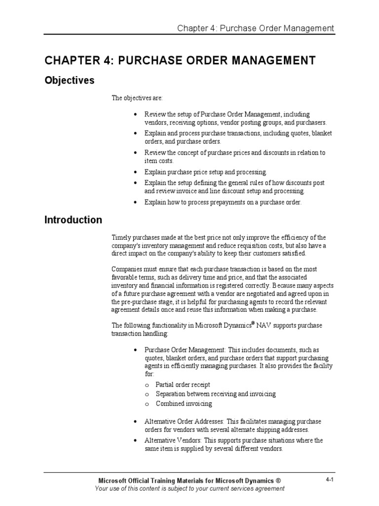 Chapter 4: Purchase Order Management: Objectives | PDF | Accounts ...