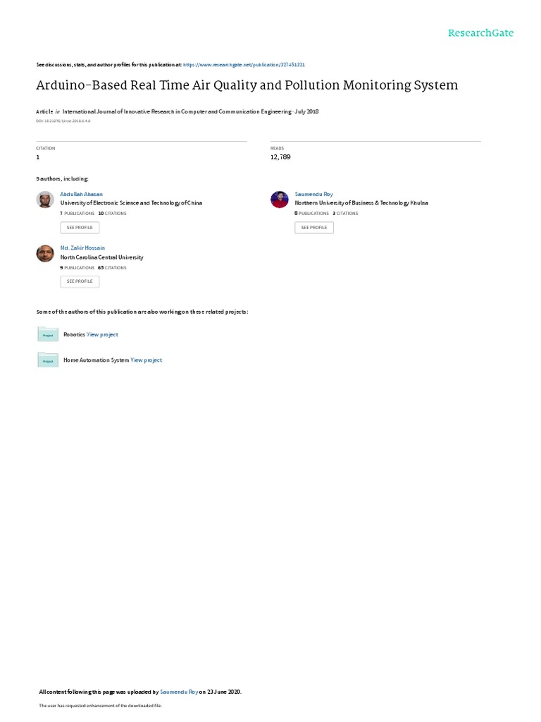 Arduino Based Setup For Air Quality Monitoring | PDF | Sensor | Air ...
