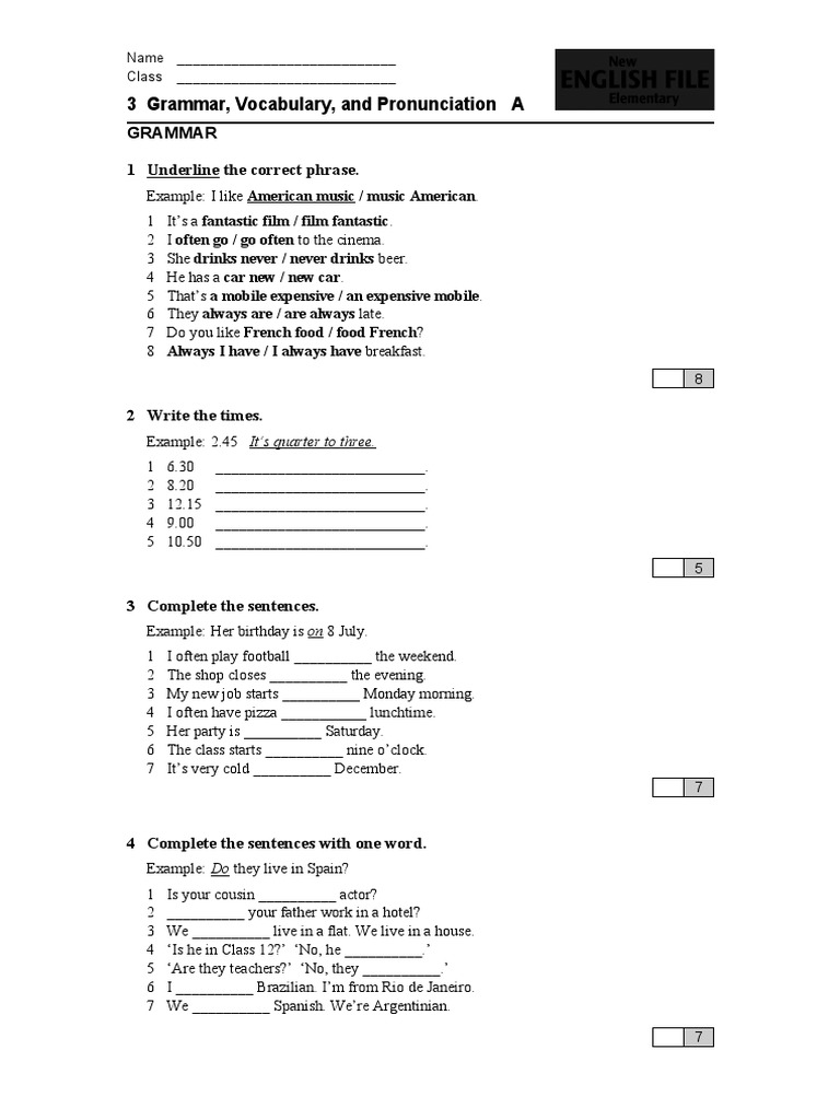 3 Grammar, Vocabulary, and Pronunciation A: Grammar 1 Underline The Correct Phrase | PDF | Lunch ...