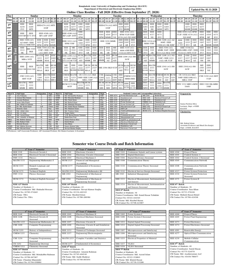 Class Routine EEE Fall 2020 (Updated On 01.11.2020) | PDF ...
