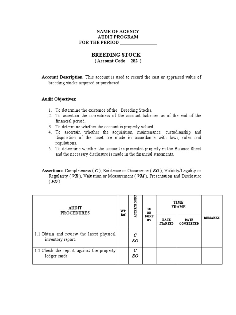 Breeding Stocks Audit Program | PDF | Audit | Accounting