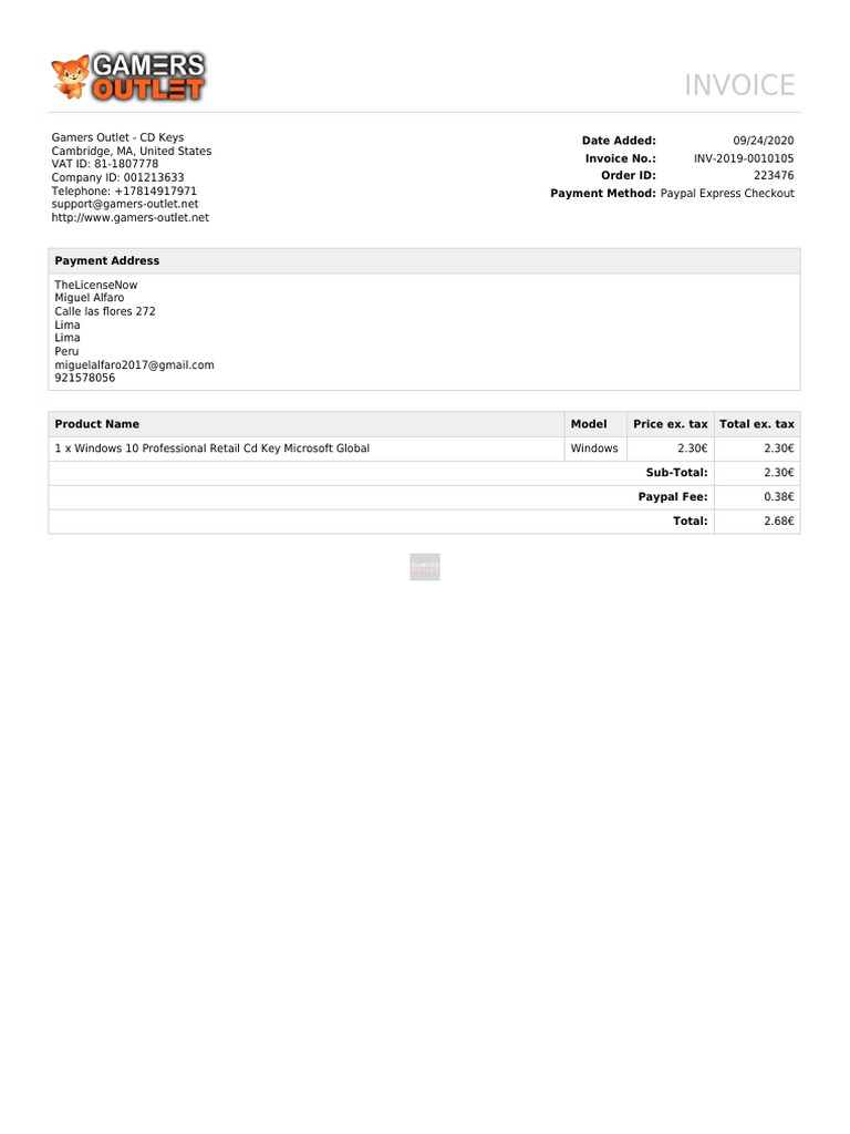 Invoice: Date Added: Invoice No.: Order ID: Payment Method: Paypal ...