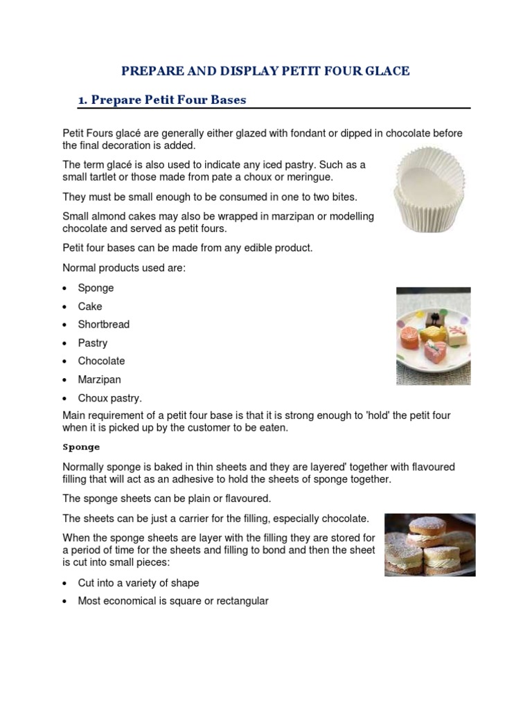 Prepare and Display Petit Fours Glacés | PDF | Cakes | Cooking