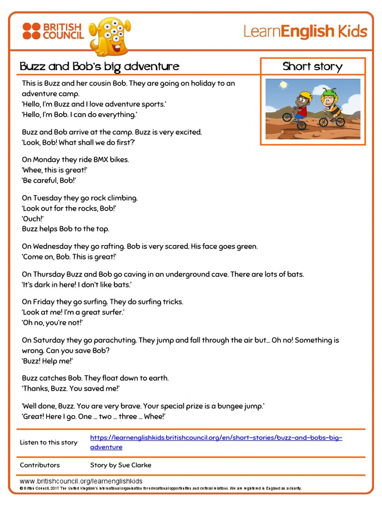 Short Stories Buzz and Bobs Big Adventure Transcript PDF | PDF