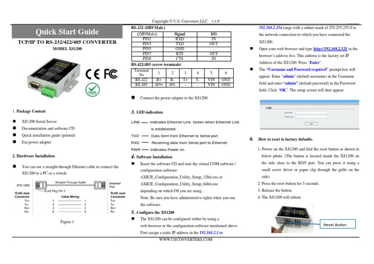 Quick Start Guide: TCP/IP TO RS-232/422/485 CONVERTER | PDF ...