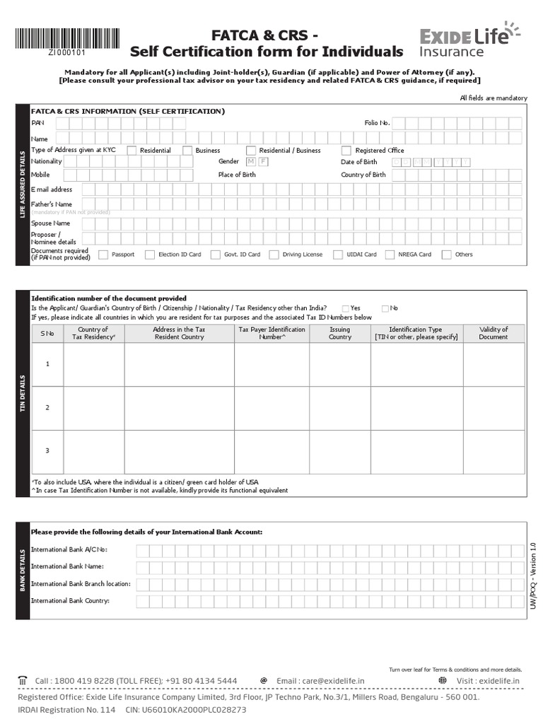 Fatca Form PDF | PDF | Identity Document | Government And Personhood