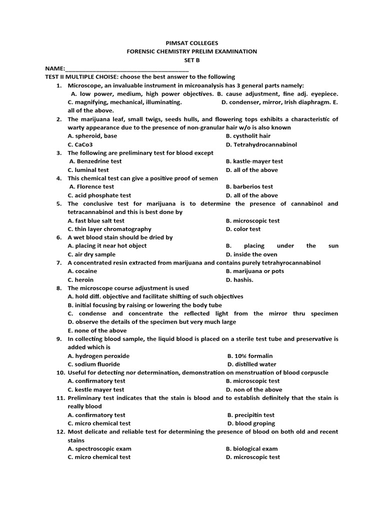Forensic Chemistry Exam Questions | PDF | Cell (Biology) | Antibody