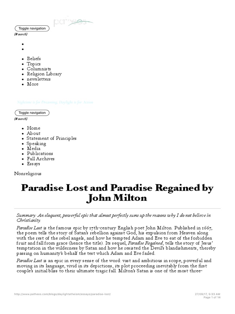 Paradise Lost and Paradise Regained by John Milton: Toggle Navigation ...