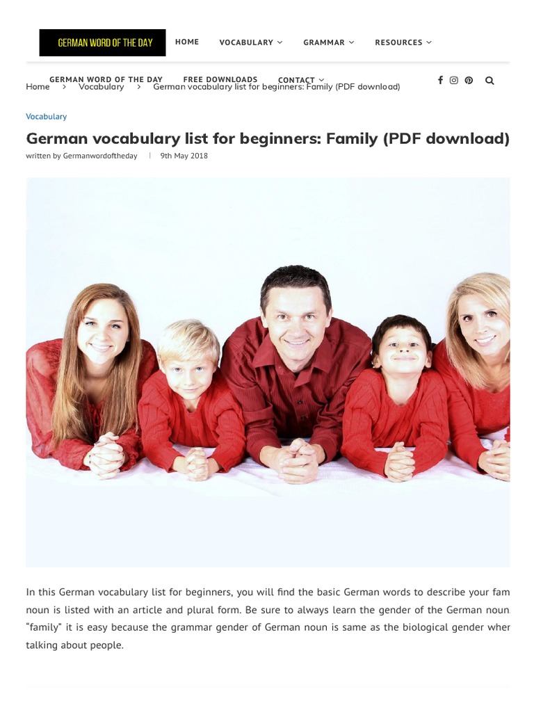 German Family Vocabulary for Beginners | PDF | Lexical Semantics ...