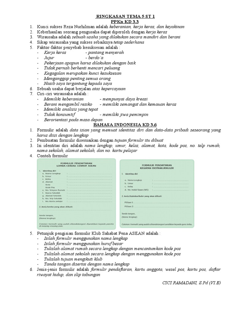 Ringkasan Tema 5 ST 1 | PDF | Karier & Perkembangan | Ilmu Sosial