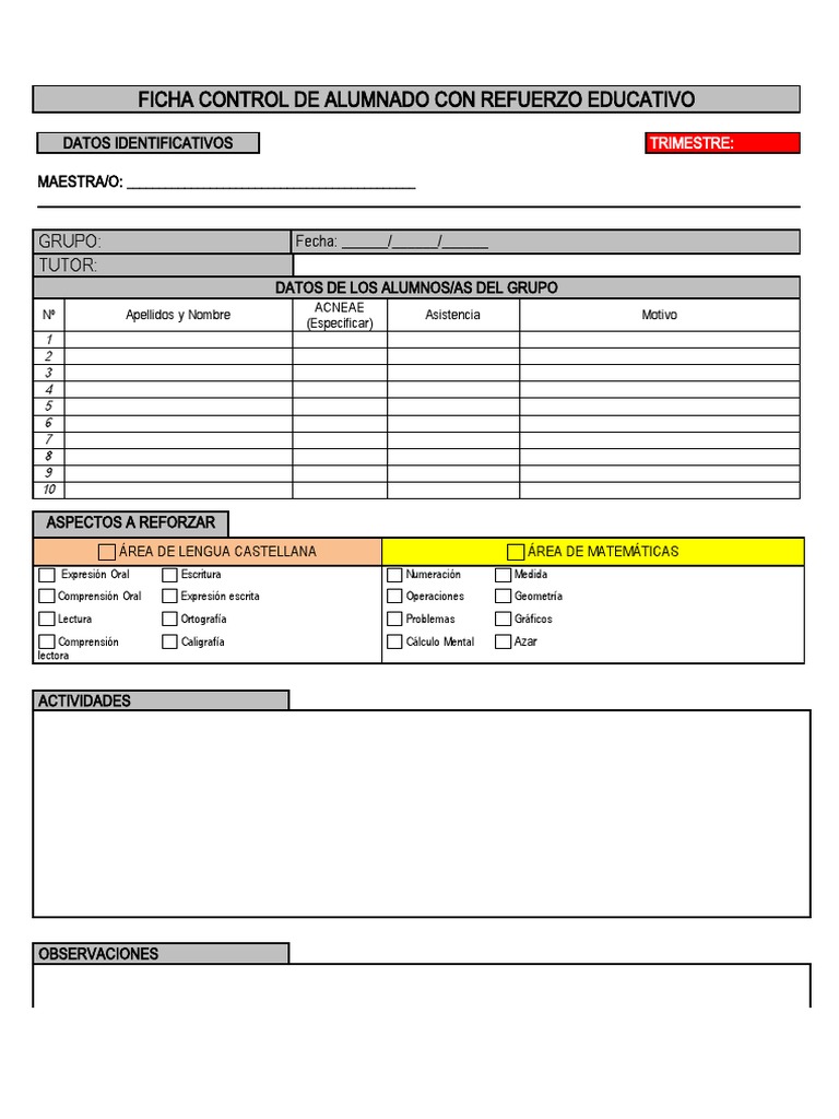 Ficha Seguimiento Alumnado Aneae PT y Apoyo | PDF