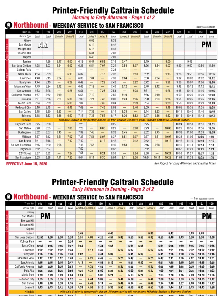 Printer-Friendly Caltrain Schedule: PM AM | PDF | Caltrain | San Mateo