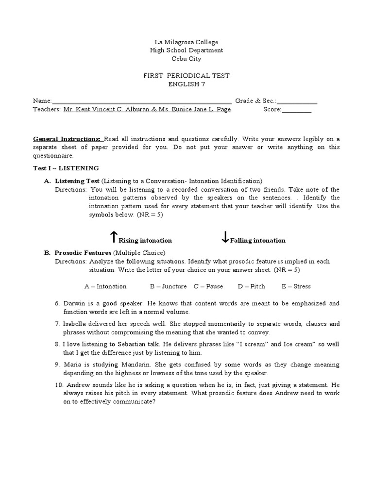 GRADE 7 First Periodical Test | PDF | Semiotics | Cognition