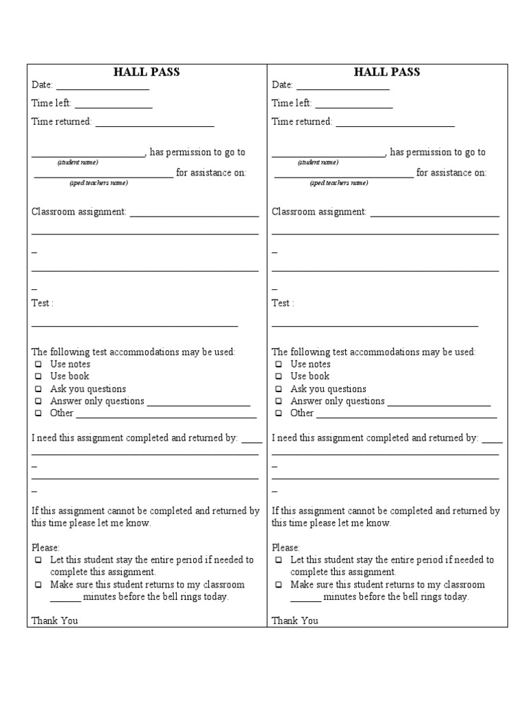 Editable Hall Pass Template PDF | PDF | Classroom | Domestic Life