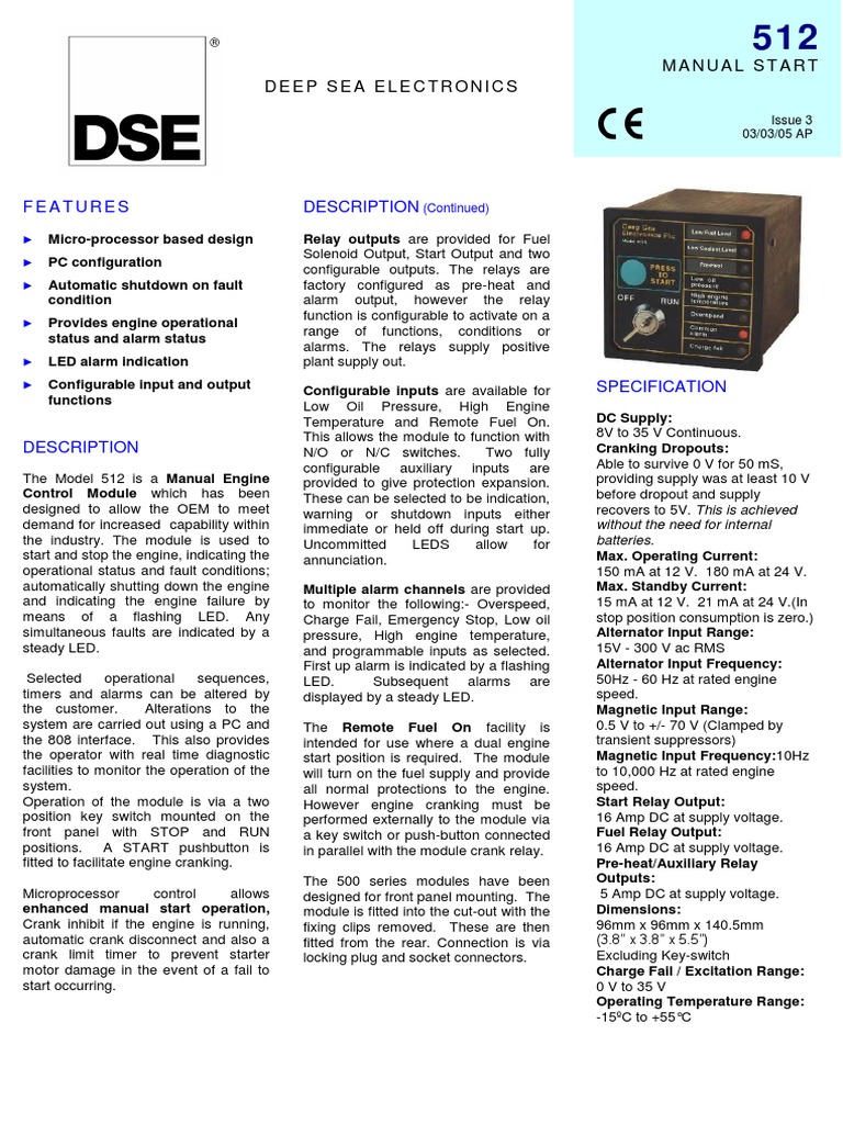 Manual Start Deep Sea Electronics: Features Description | PDF | Relay ...