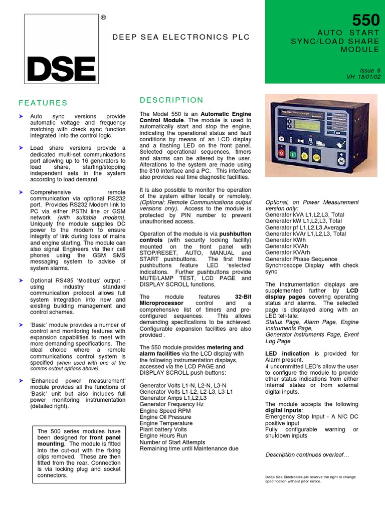 Deep Sea Electronics PLC Auto Start Sync/Load Share: Features ...