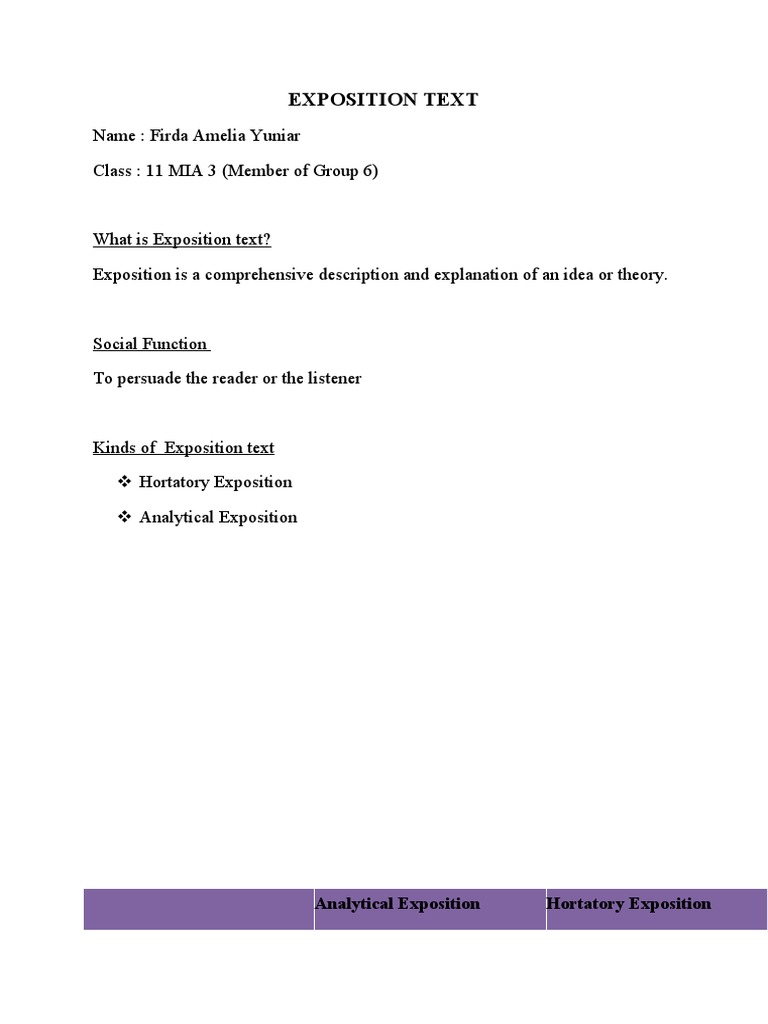 Exposition Text: Analytical Exposition Hortatory Exposition | PDF ...