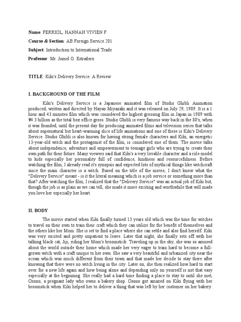 Kiki's Delivery Service Review | PDF | General Fiction