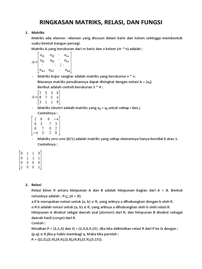 Rangkuman Matriks dan Relasi Biner | PDF