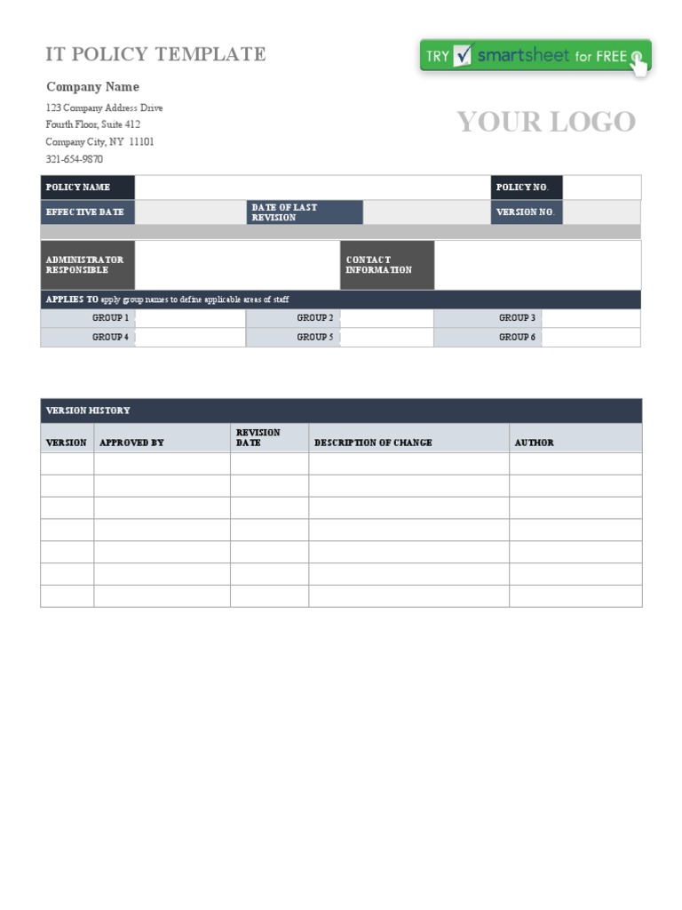 Your Logo: It Policy Template | PDF | Information Security | Computer ...