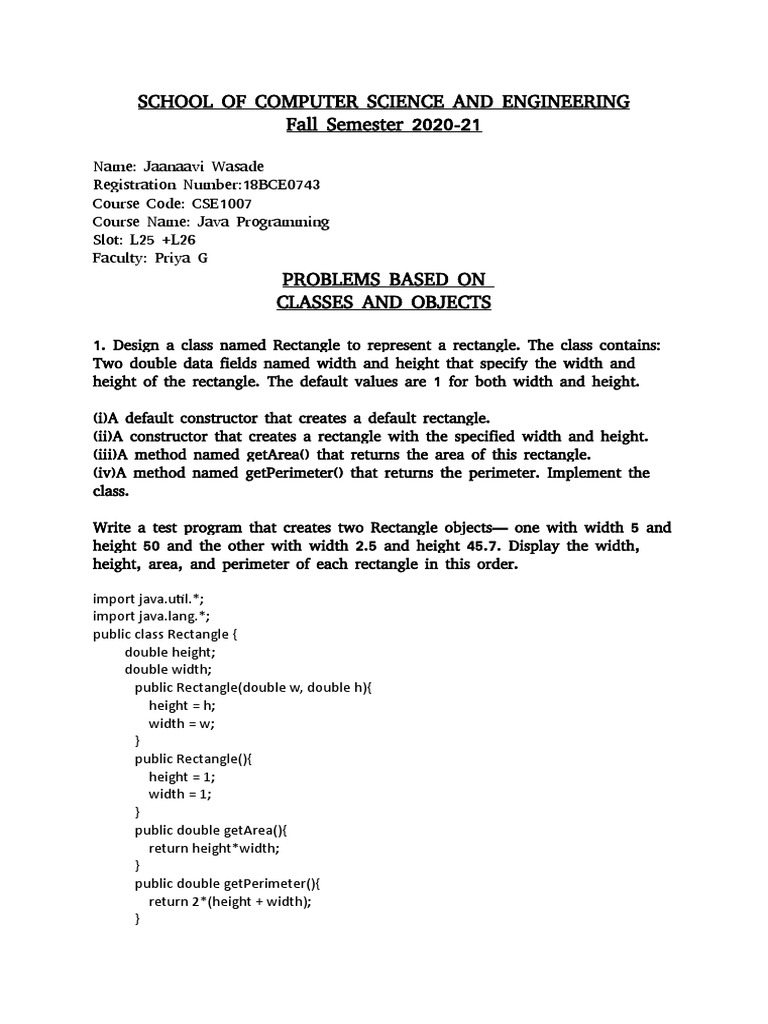 School of Computer Science and Engineering Fall Semester 2020-21 | PDF | Method (Computer ...