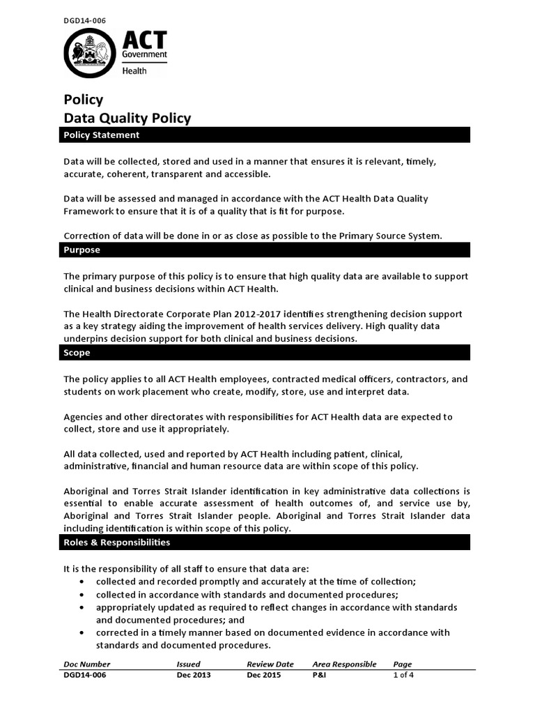 Data Quality Policy | PDF | Data Quality | Governance