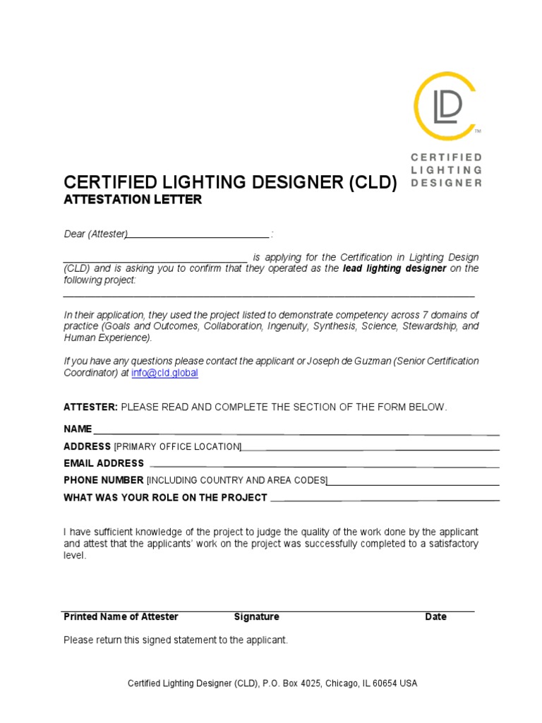 Certified Lighting Designer (CLD) : Attestation Letter | PDF