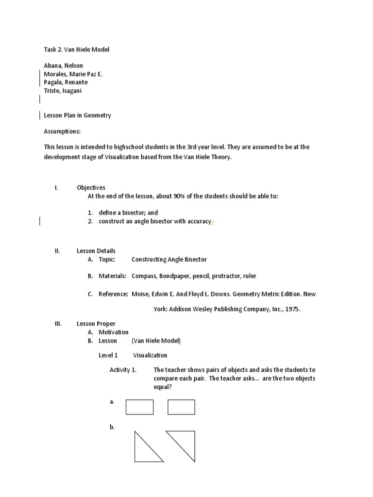 Lesson Plan in Geometry | PDF | Angle | Line (Geometry)