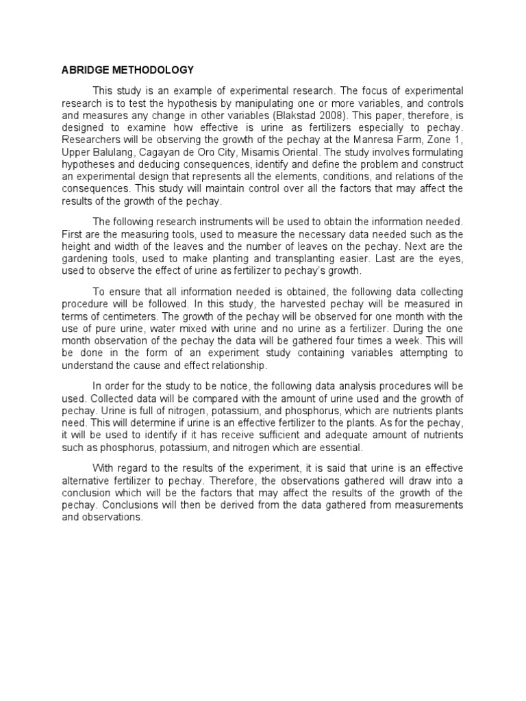 Abridged Methodology & Timeline | PDF | Experiment | Hypothesis