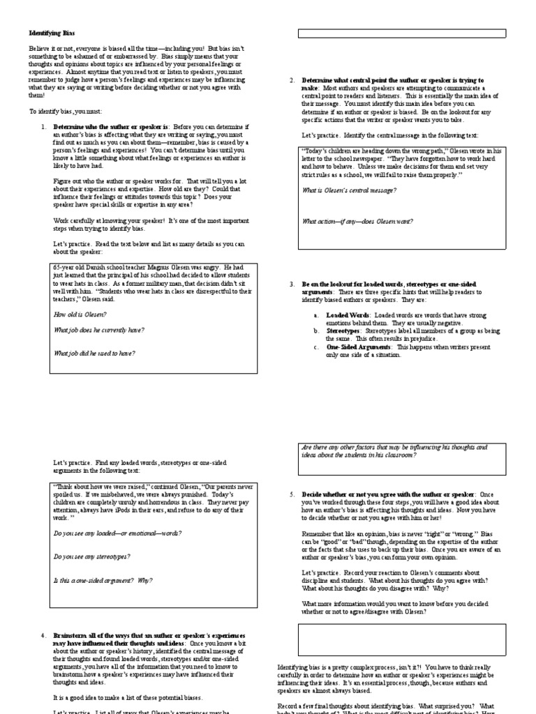 1 CRITICAL READING TASK-identifying Bias-1 | PDF | Stereotypes | Bias