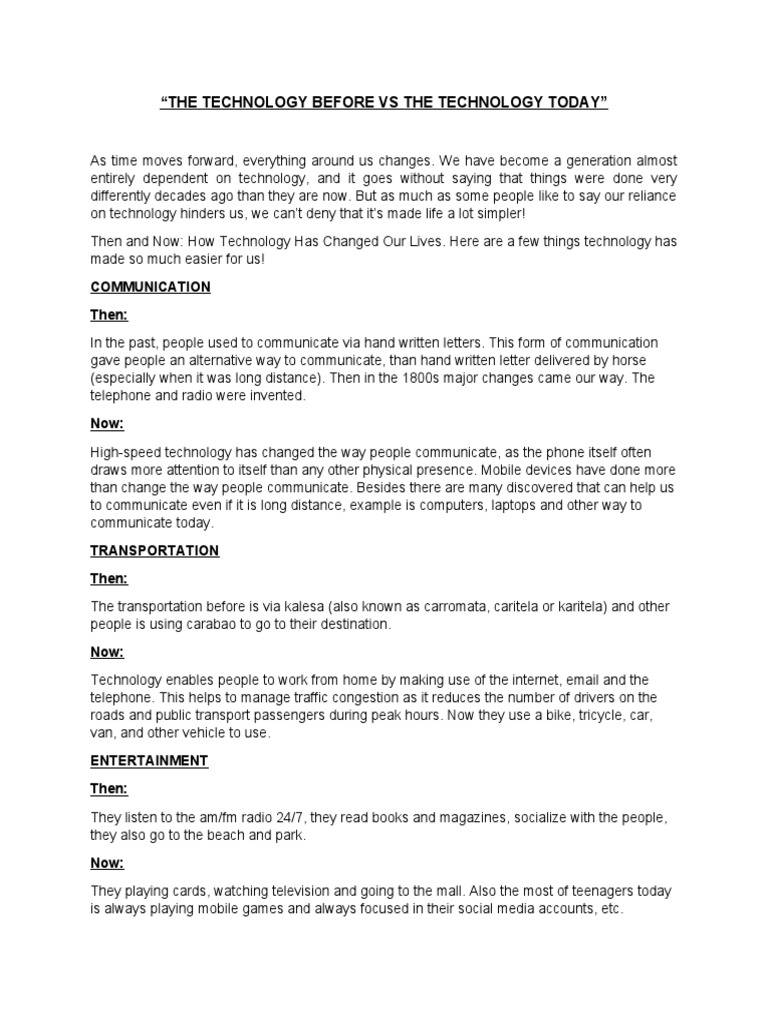 The Technology Before VS The Technology Today - Nica | PDF