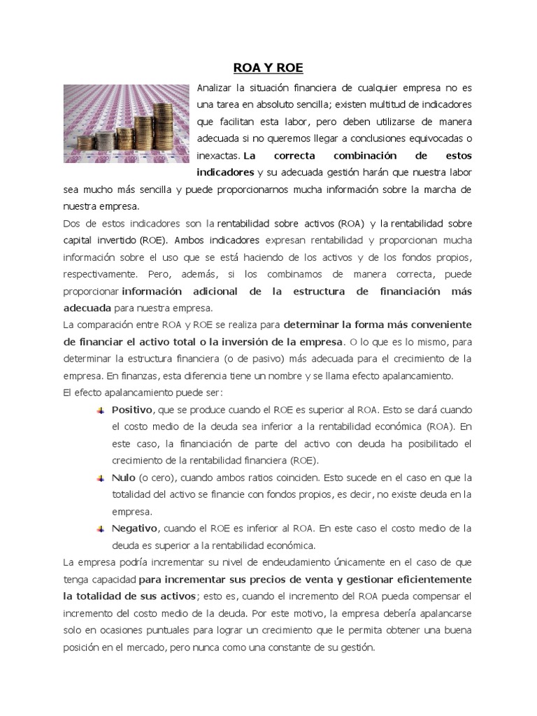 ROA y ROE | PDF | Rentabilidad sobre recursos propios | Apalancamiento ...