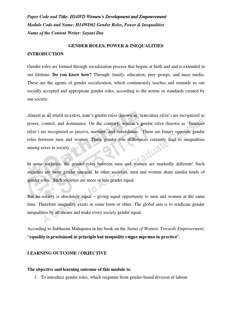 Gender Roles, Power & Inequalities | PDF | Gender Role | Gender