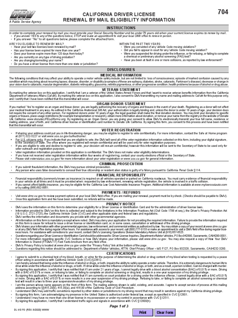 California Driver License Renewal by Mail Eligibility Information | PDF ...