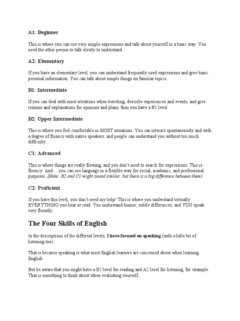 The Four Skills of English: A1: Beginner | PDF | Career & Growth
